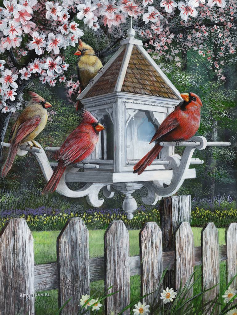 Spring Cardinals Painting by Kevin Daniel | Saatchi Art