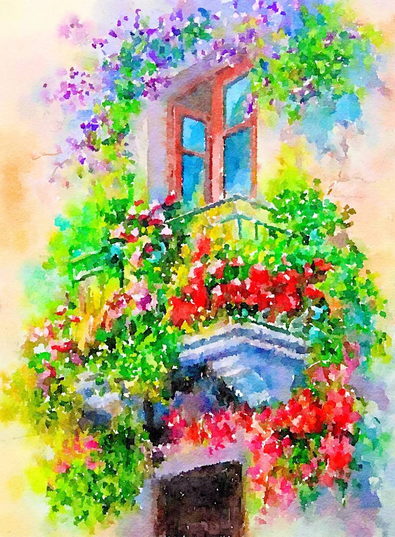 Balcony in St Maxime Painting by Kath Sapeha | Saatchi Art