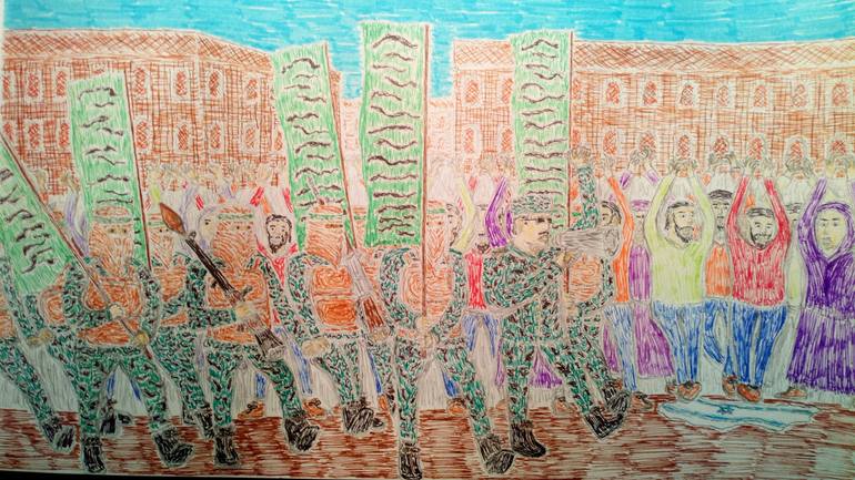 Hamas Parade Drawing by Fredrik Forsmark | Saatchi Art