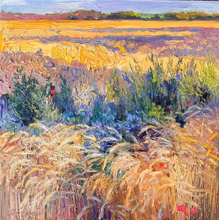 July Evening at the Edge of a Wheat Field Painting by Rostyslav Voronko ...