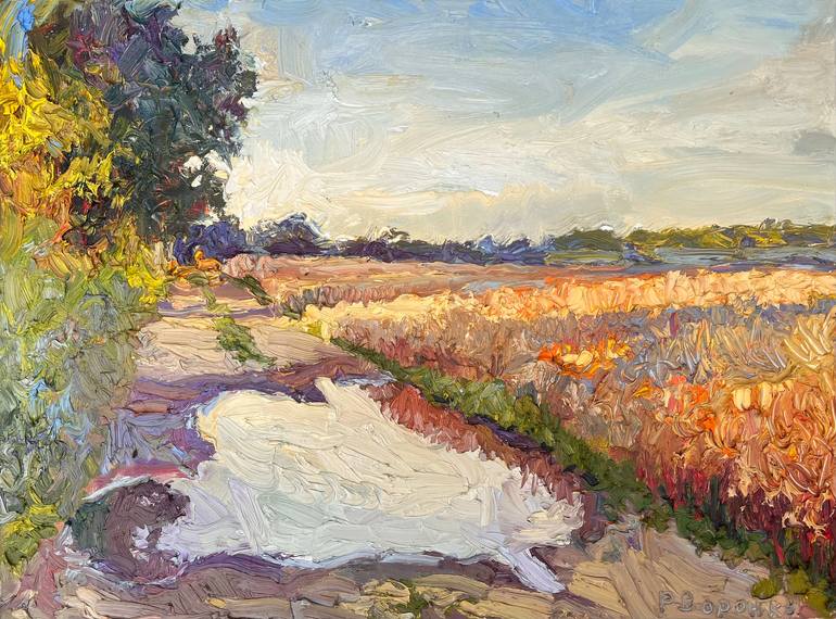 Golden Rye and Silvery Shadows Painting by Rostyslav Voronko | Saatchi Art