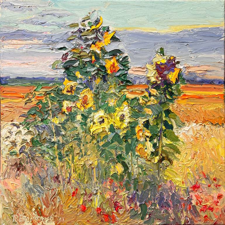 Golden Harvest and Sunflower Island Painting by Rostyslav Voronko ...