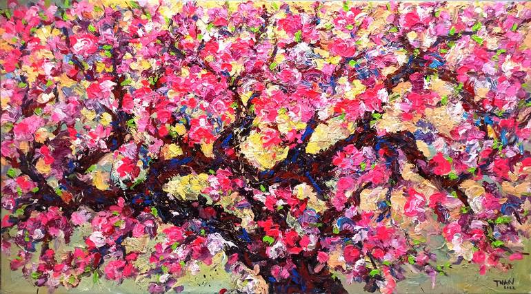 Peach blossom in the spring sunshine Painting by Anh Tuan Le | Saatchi Art