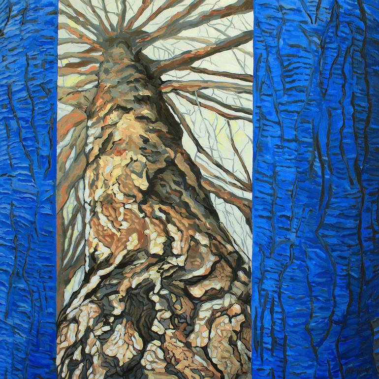 Pine with Blue Stripes Painting by Susan Makov | Saatchi Art