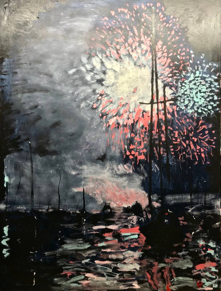 Sydney NYE Fireworks 1 Painting by Geoff Hargraves | Saatchi Art