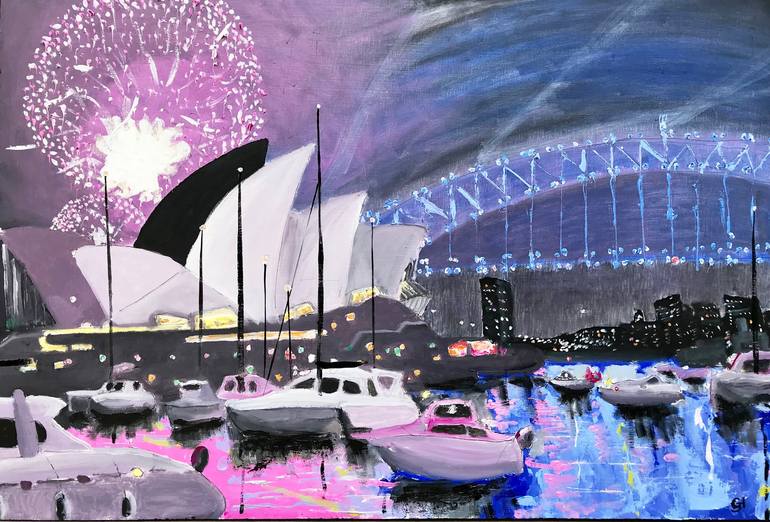 Sydney NYE Fireworks 7 Painting by Geoff Hargraves | Saatchi Art