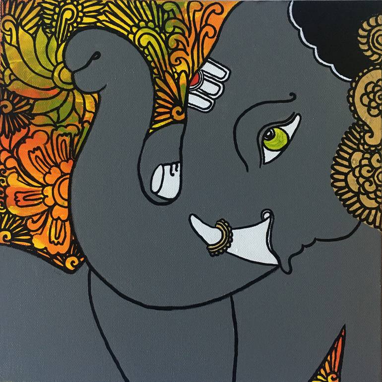 Ganesh in Gray Painting by Avnii Patel | Saatchi Art