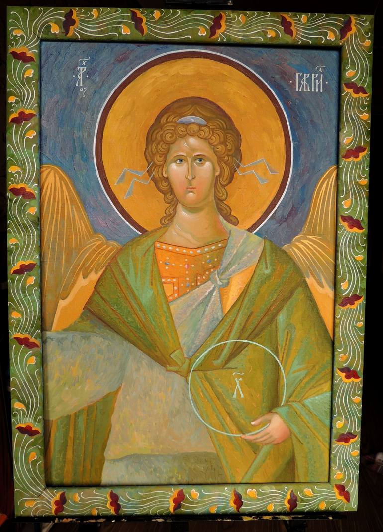 Icon of the archangel Gabriel Painting by Asya Zalenskaya | Saatchi Art