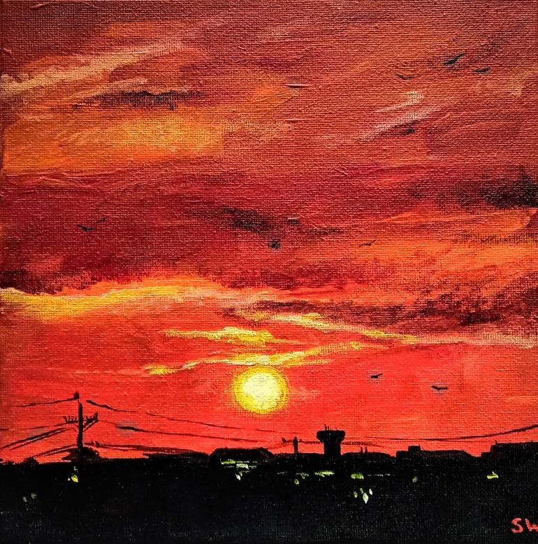 Texas Sunset Original Painting 8x8 in USA landscape Painting by ...