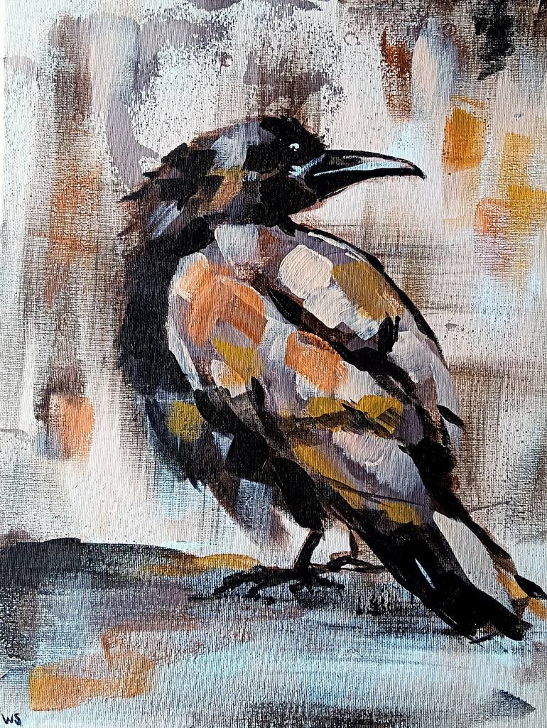 Crow original art Bird painting on stretched canvas 11 x 14 in Painting ...
