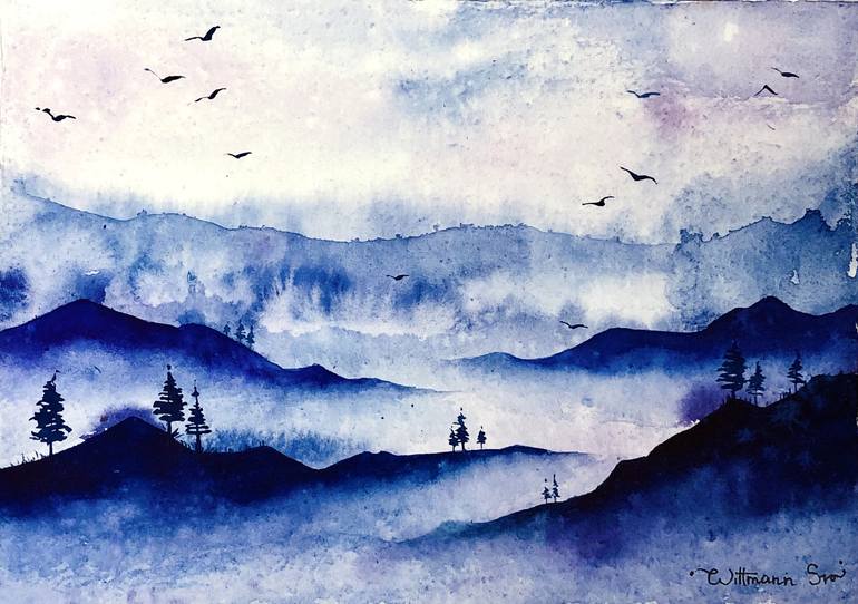 Mountain art blue ridge mountains / Original watercolor painting ...