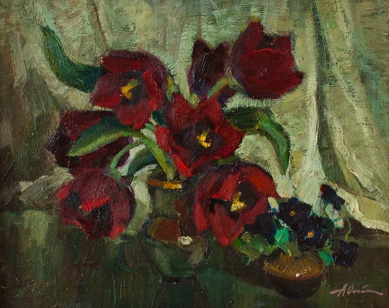 still life with tulips Painting by Anna Oleinik | Saatchi Art