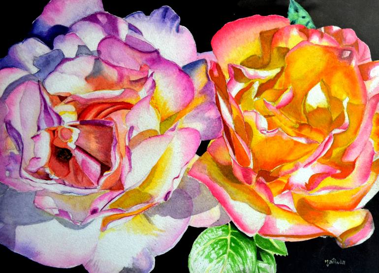 Twin Rose Painting by Madhula B | Saatchi Art