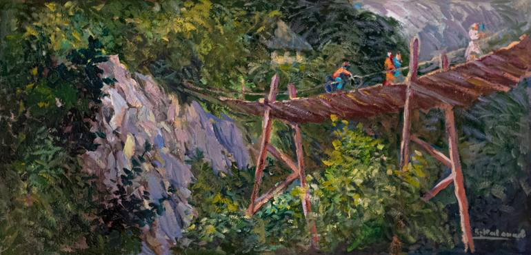 suspension bridge Painting by pavel zhavoronkov | Saatchi Art