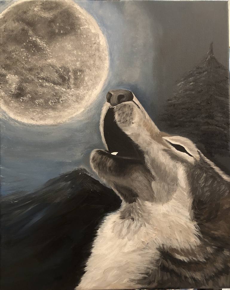 Wolf at Moonlight Painting by Elizabeth Gutierrez | Saatchi Art