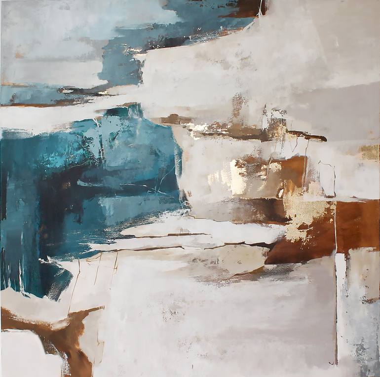 Blue Gray Brown Beige Gold Abstract Painting Canvas Sobriety 3 Painting ...