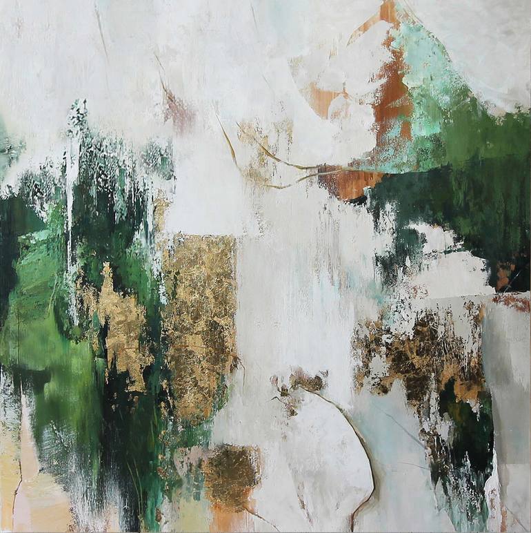 Green Gray Gold White Abstract Painting Canvas Green Sobriety 4 ...