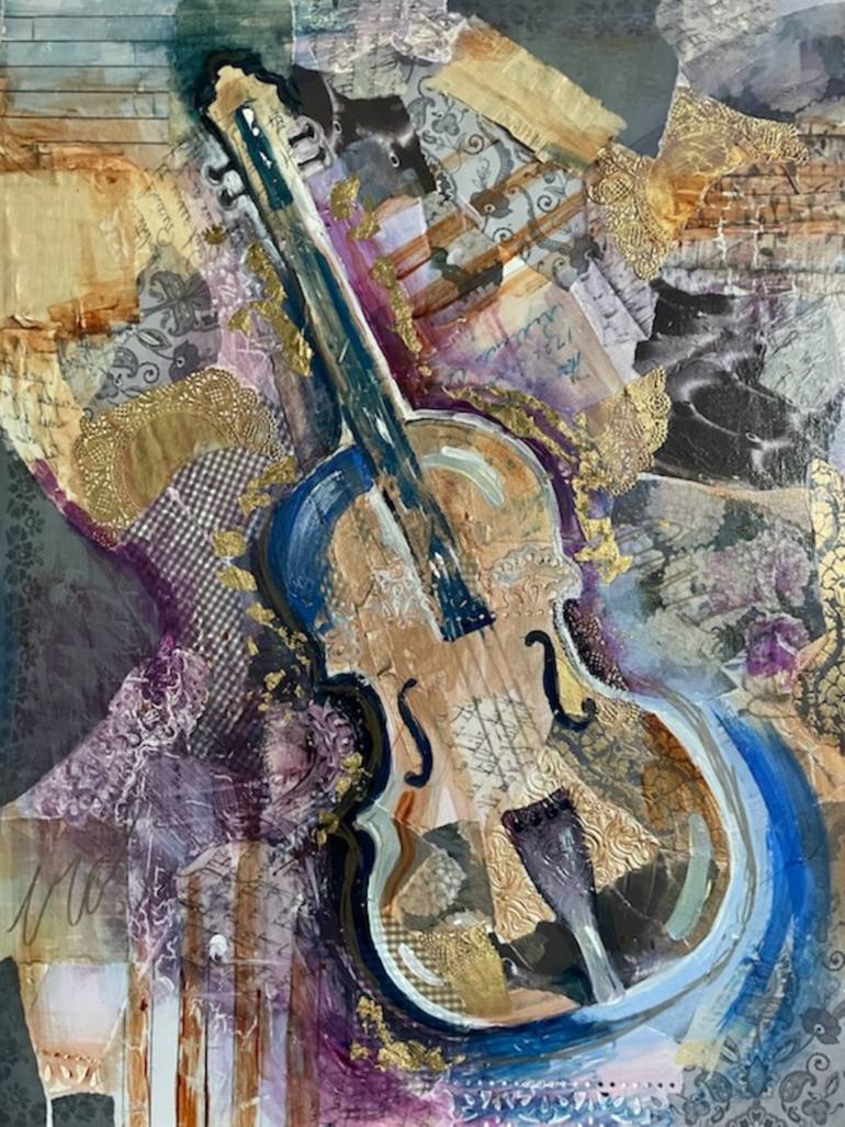 Lone Violin Collage by Elizabeth Rydall | Saatchi Art