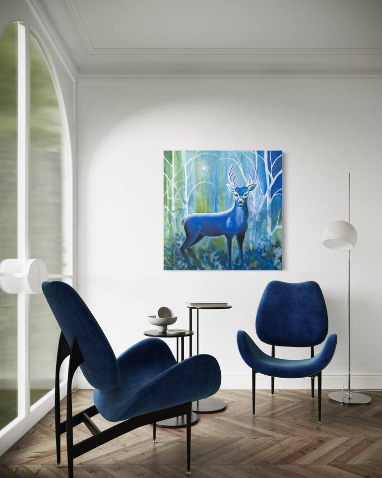 Blue Deer Painting by Elizabeth Rydall | Saatchi Art