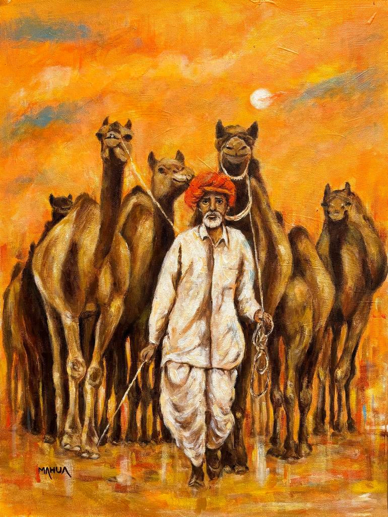 Nomadic Camel Herder of Rajasthan Painting by Mahua Pal | Saatchi Art