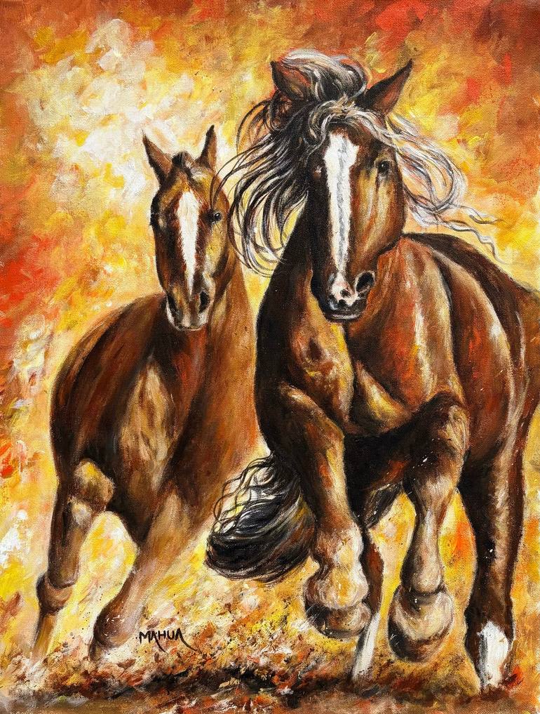 Galloping Horses Painting by Mahua Pal | Saatchi Art