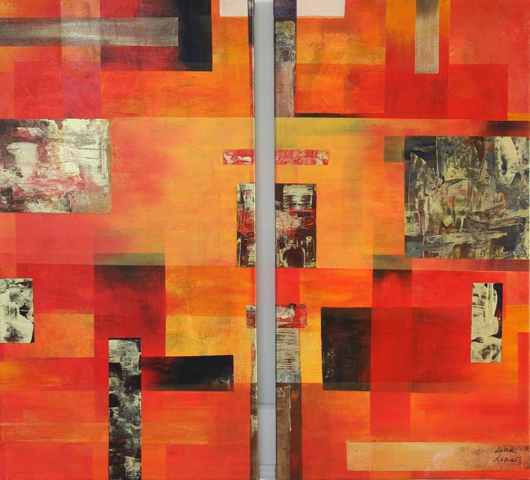 Urban Ember: Diptych in Firelight Painting by Lena Lenoir | Saatchi Art