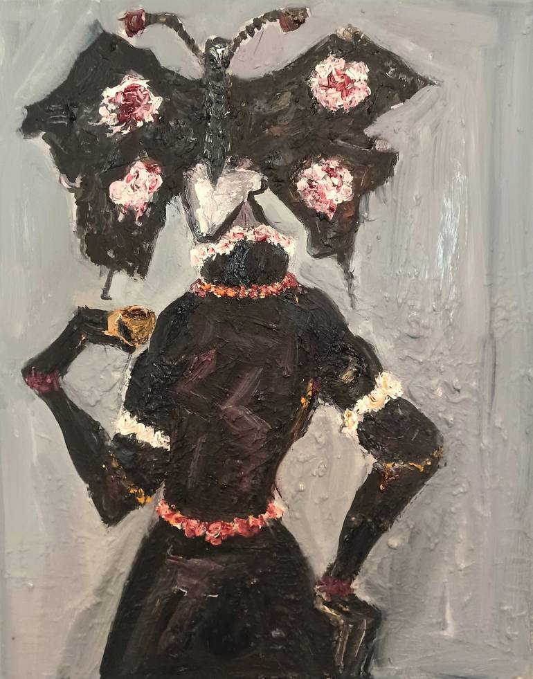 Lady Moth holding a teacup Painting by Fabienne Jenny Jacquet | Saatchi Art