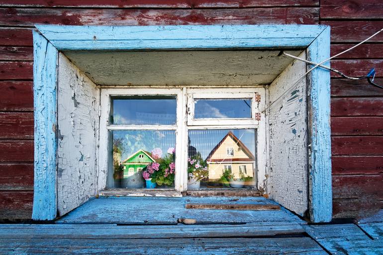 window in the Russian outback (Torzhok town in the Tver region ...