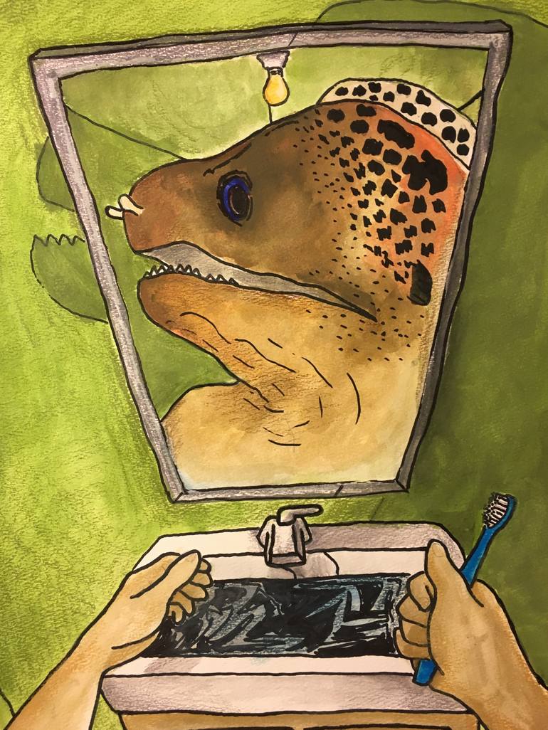 Moray Eel Man Drawing by Oliver Morgan | Saatchi Art