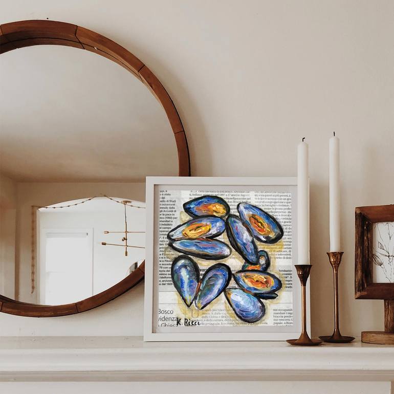 Mussels on Newspaper - Oil Painting from Food Art Collection Painting ...