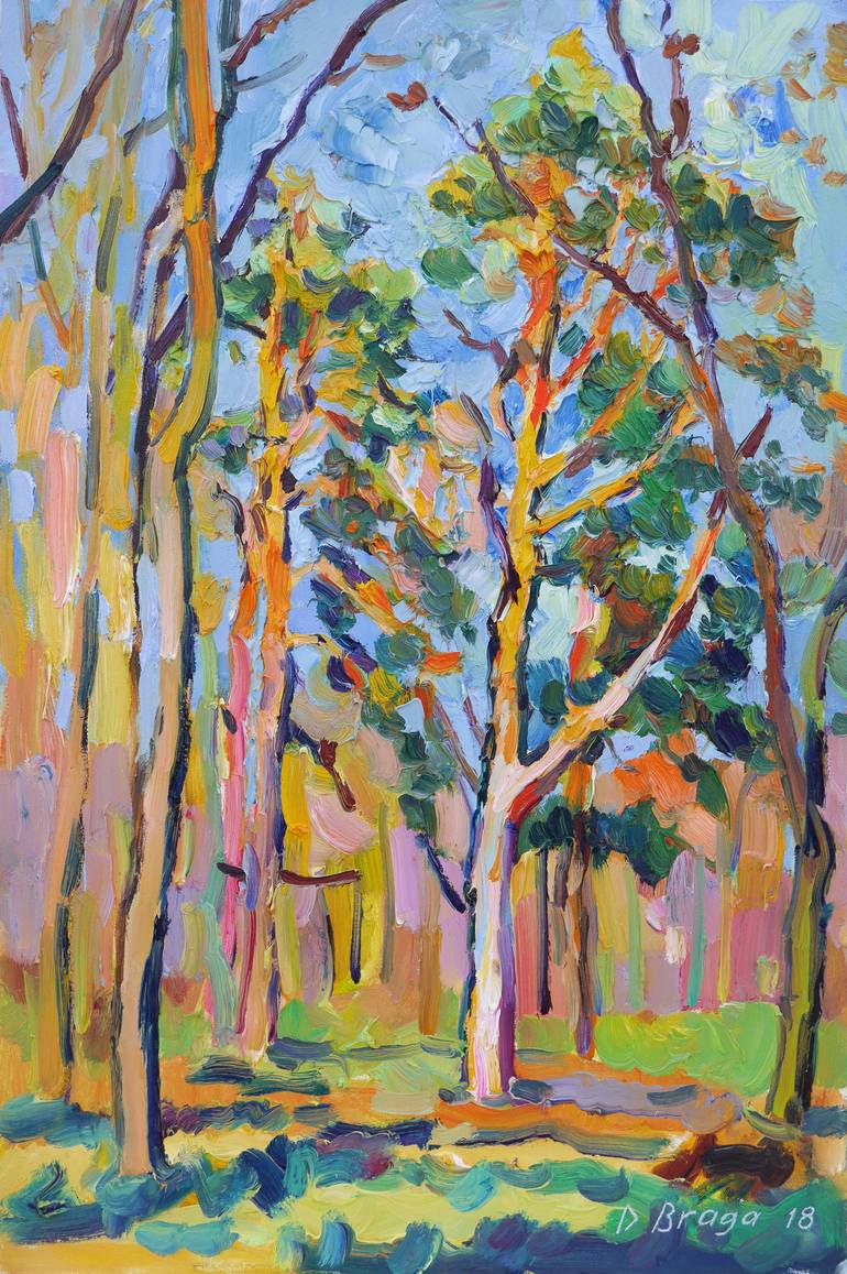 AUTUMN PINE TREES (PLEIN AIR) Painting by Dima Braga | Saatchi Art