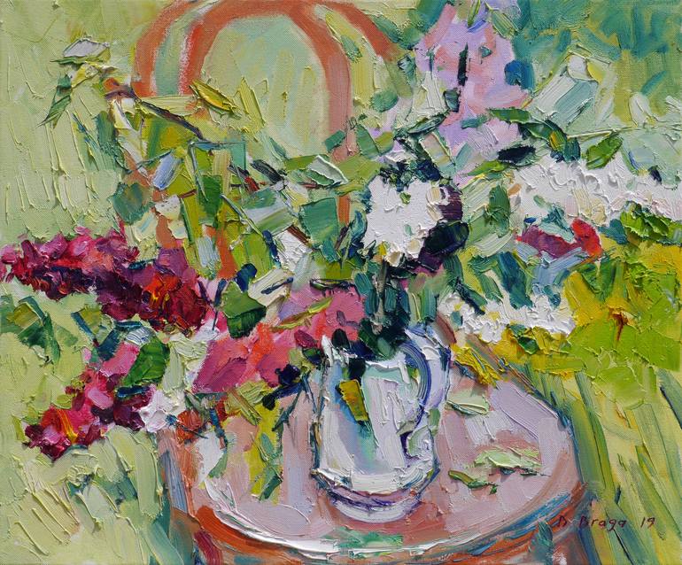 Still life with lilac (plein air 2019/05/14) Painting by Dima Braga ...
