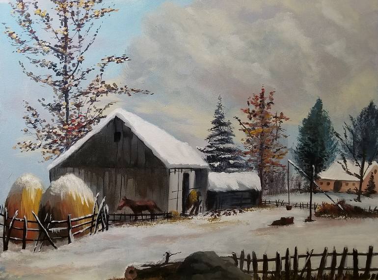 Farmland in Winter Painting by Neil Fontaine | Saatchi Art