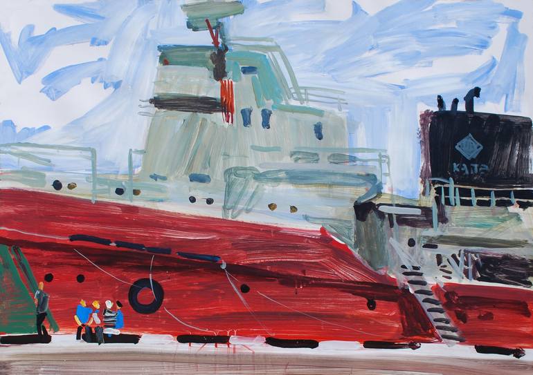 Red ship Painting by Oksana Svizhak | Saatchi Art