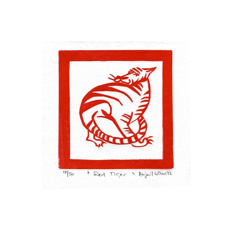 Red Tiger - Limited Edition Handprinted Linocut Printmaking by Abigail ...