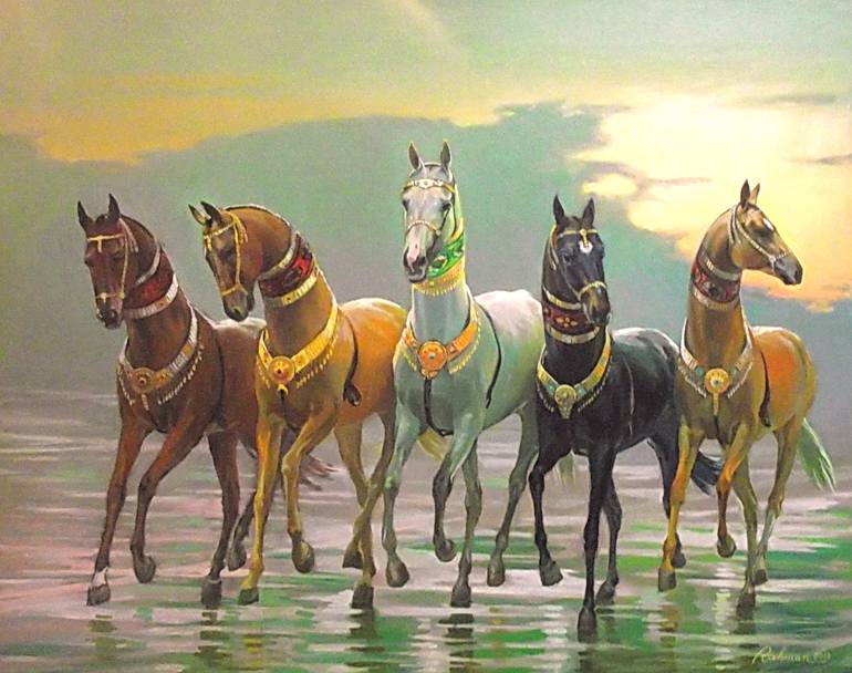 Akhal-Teke Horses Painting by Rahman Umarov | Saatchi Art
