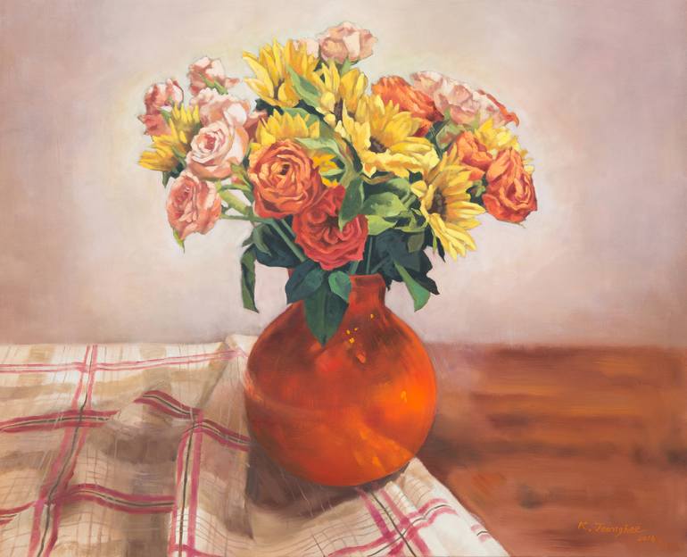 Flowers in Vase 6 by Jeong Hee Kim Painting by Hagley Art | Saatchi Art