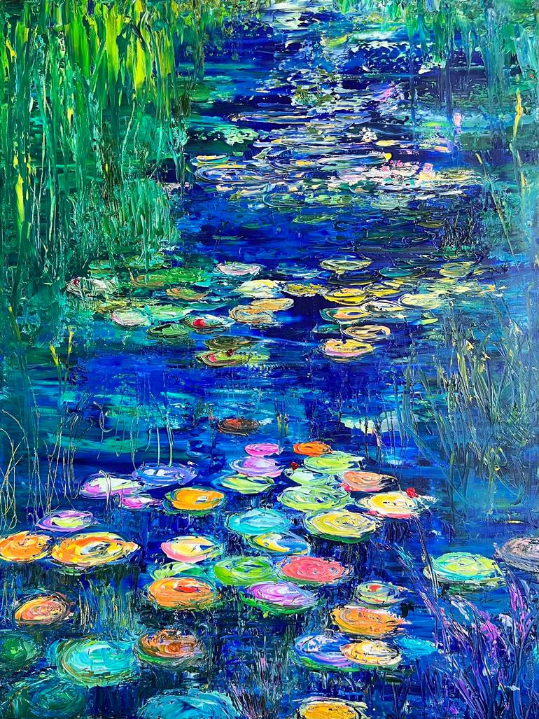 Blue Lily River Painting by Maria-Victoria Checa | Saatchi Art
