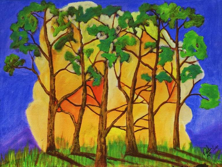 Happy Trees Painting by Mahfuzur Rahman | Saatchi Art