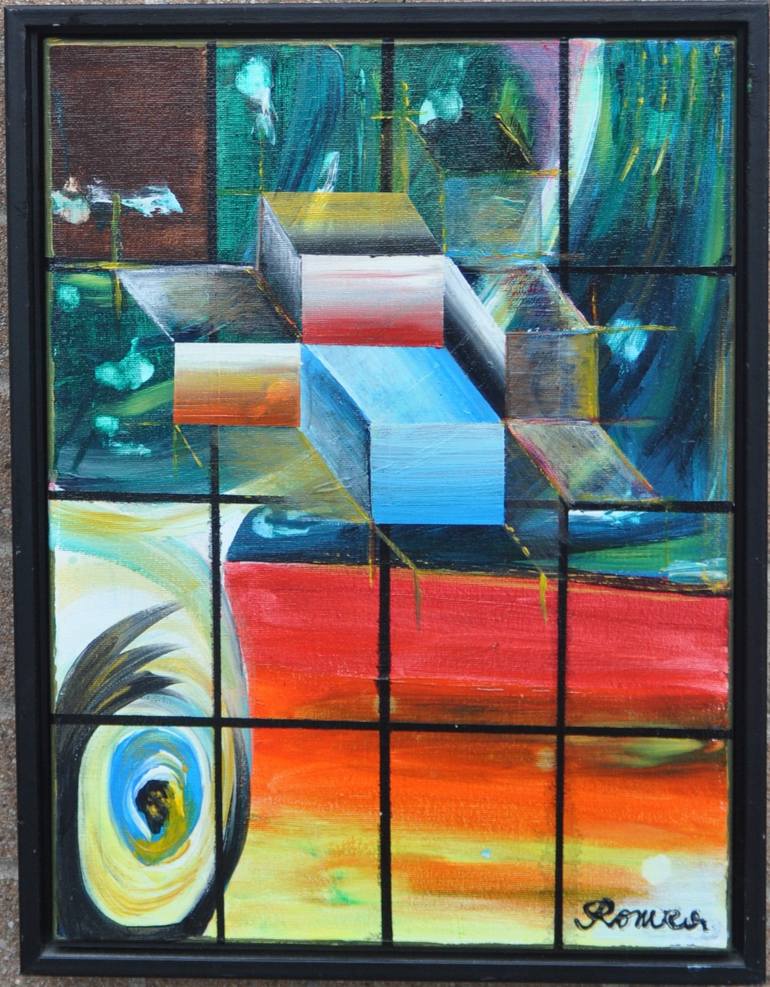 Parott with cubics, acrylic, 18X24 inch, SKU 1072 (4) Painting by Romeo ...