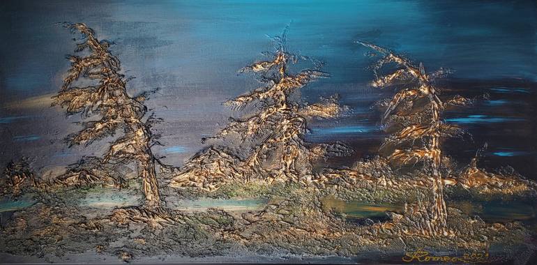 Canadian Subarctic Night, 24x48 inch, SKU 1004 Painting by Romeo ...