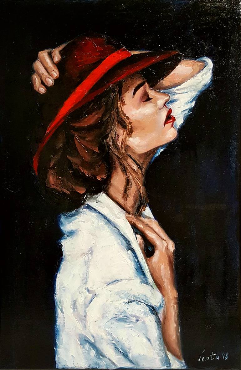 Red ribbon Painting by Vintu Irina | Saatchi Art