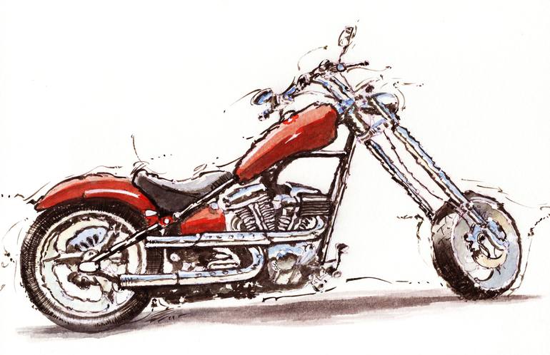 Red Chopper Painting by Arthur Phillips | Saatchi Art