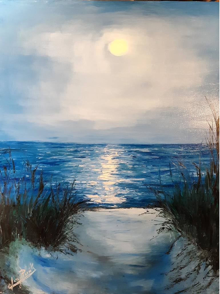 Moonlight over Miami Beach Painting by Virginia Praschnik | Saatchi Art