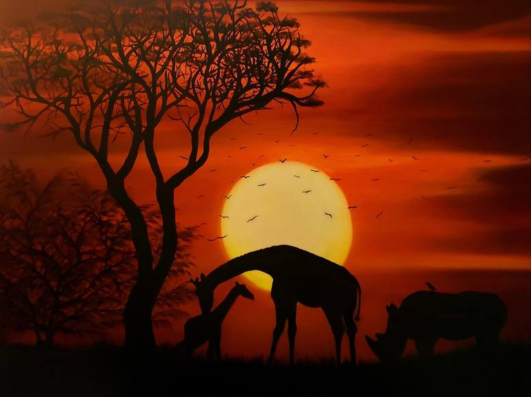 African Sunset Painting by Kathlene Melvin | Saatchi Art