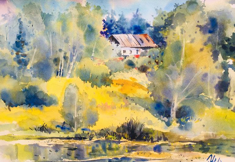 A house in the forest Painting by Elena Manoli | Saatchi Art
