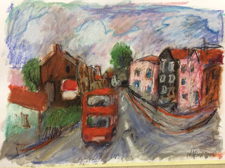 The red bus Painting by Michael Wolfson | Saatchi Art