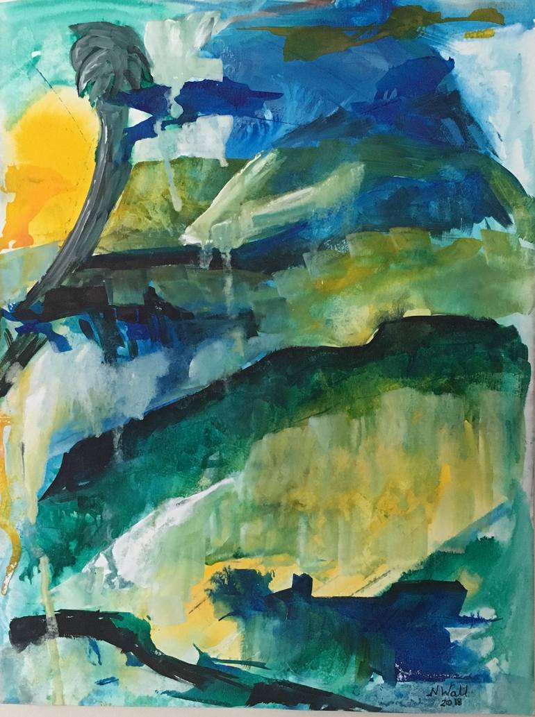 Sunrise Cliffs Painting by Nancy Myers Wall | Saatchi Art