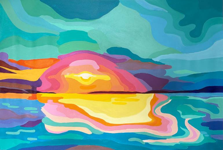 Sunrise between two banks Painting by Alexandra Dobreikin | Saatchi Art
