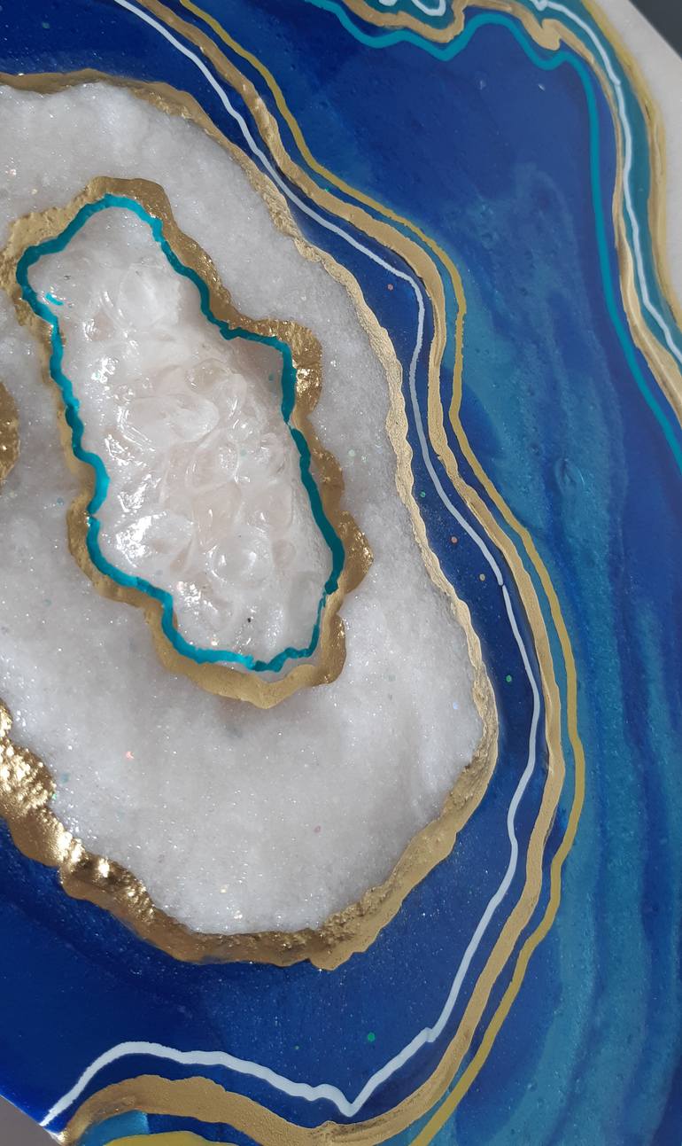 51x23cm. Agate geode.Gold, Pearl, Blue, wall art Painting by Alexandra ...